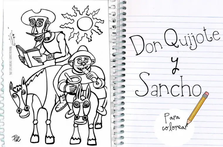 Quijote y Sancho para colorear -Manualidades Infantiles