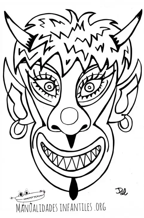 Máscara de demonio para imprimir y colorear -Manualidades Infantiles