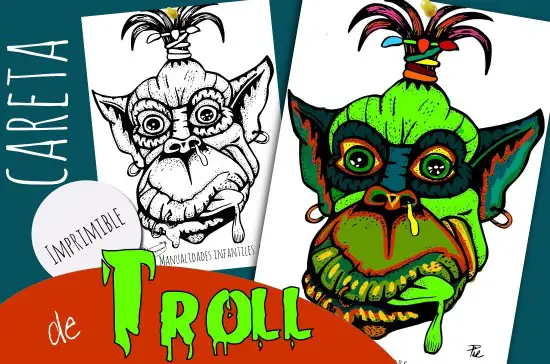 Máscara de Troll para imprimir y colorear -Manualidades Infantiles